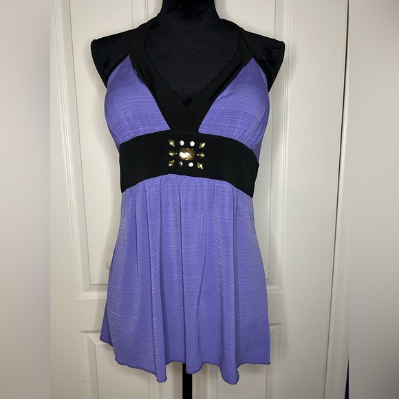 Iz Byer | Tops | Bejeweled Purple And Black Tieback Haltertop From Iz ...